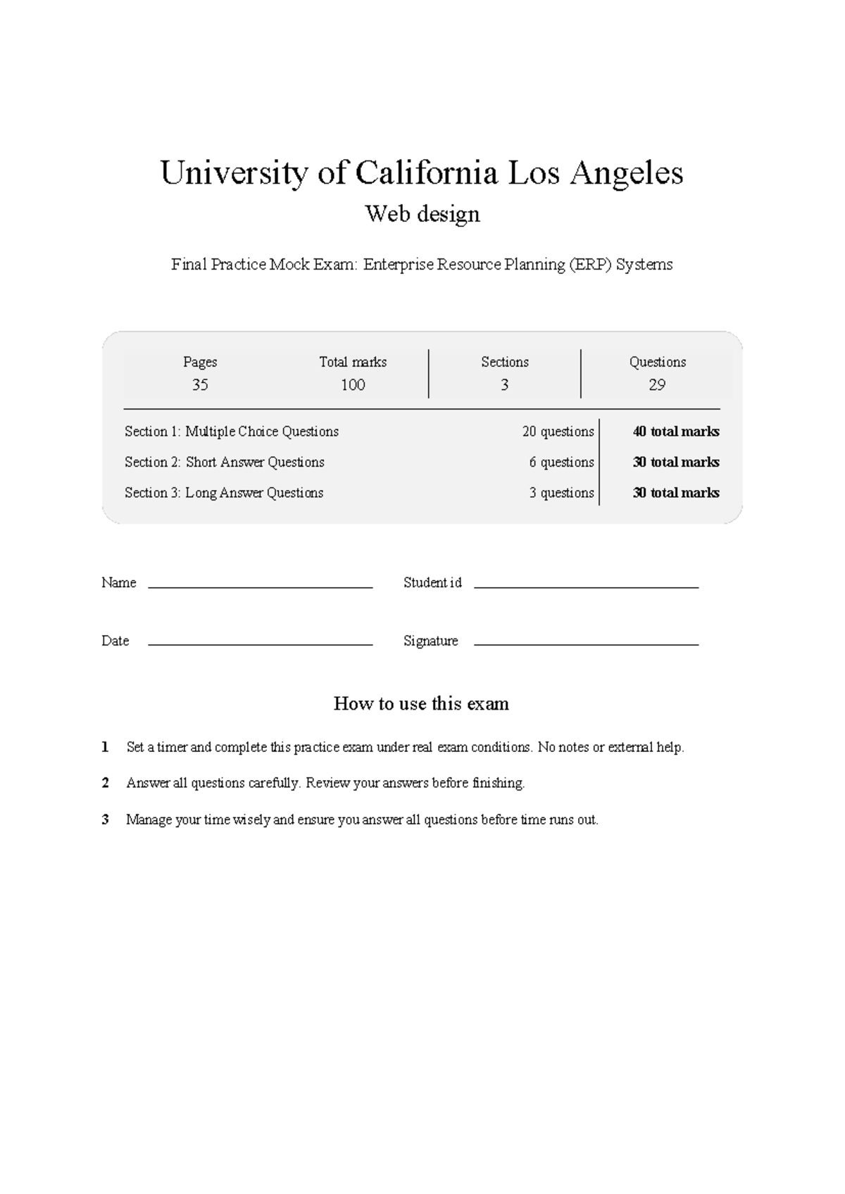 UCLA WEB101 Web Design Final Practice Mock Exam: ERP Systems 2026 - Studocu