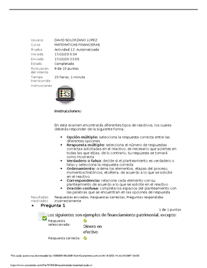 Matematicas Financieras Actividad 12. Automatizada - 10/12/22, 22:16 ...