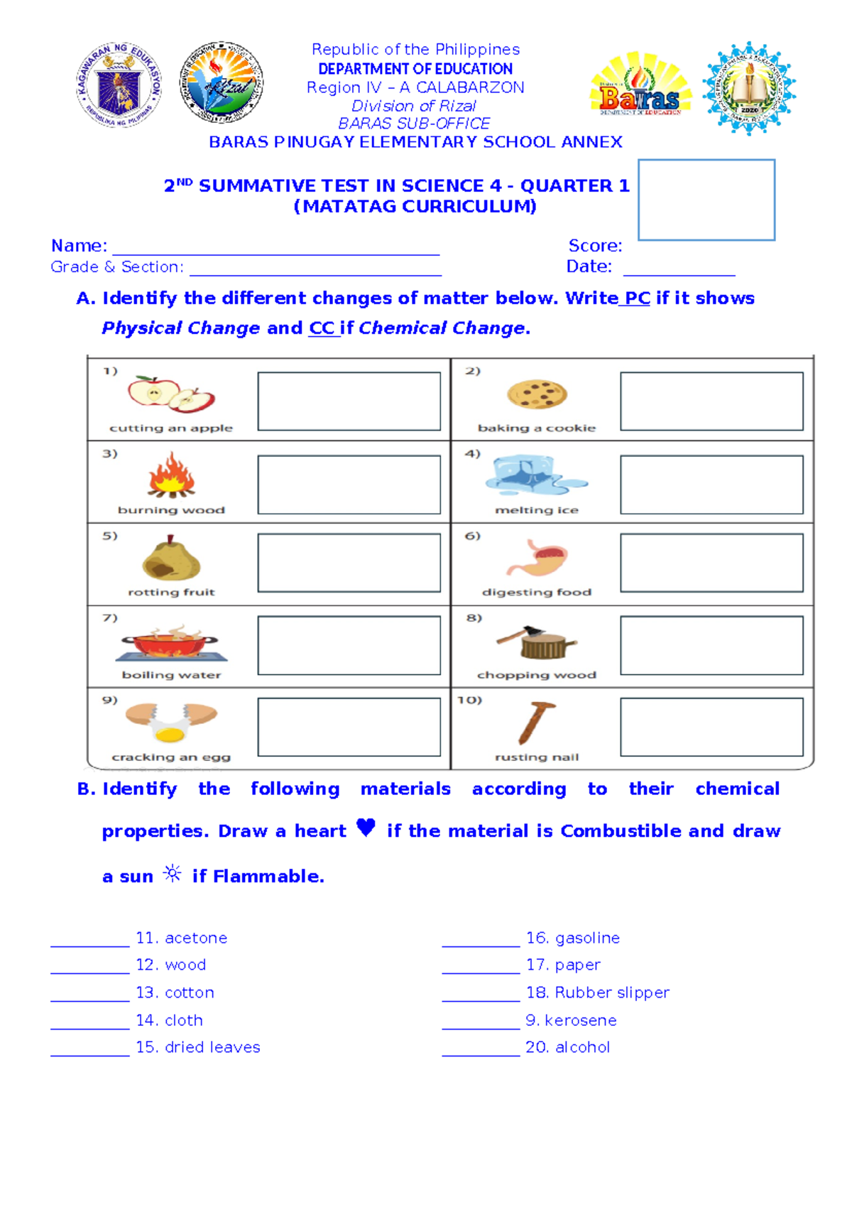 Q1 2nd Summative Test in Science 4 - MATATAG Curriculum - Studocu