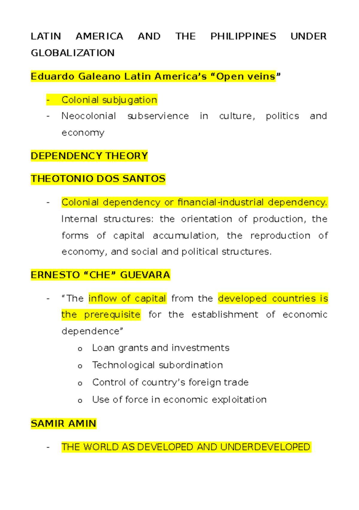 LATIN AMERICA & PHILIPPINES UNDER GLOBALIZATION: Notes by Alexa ...