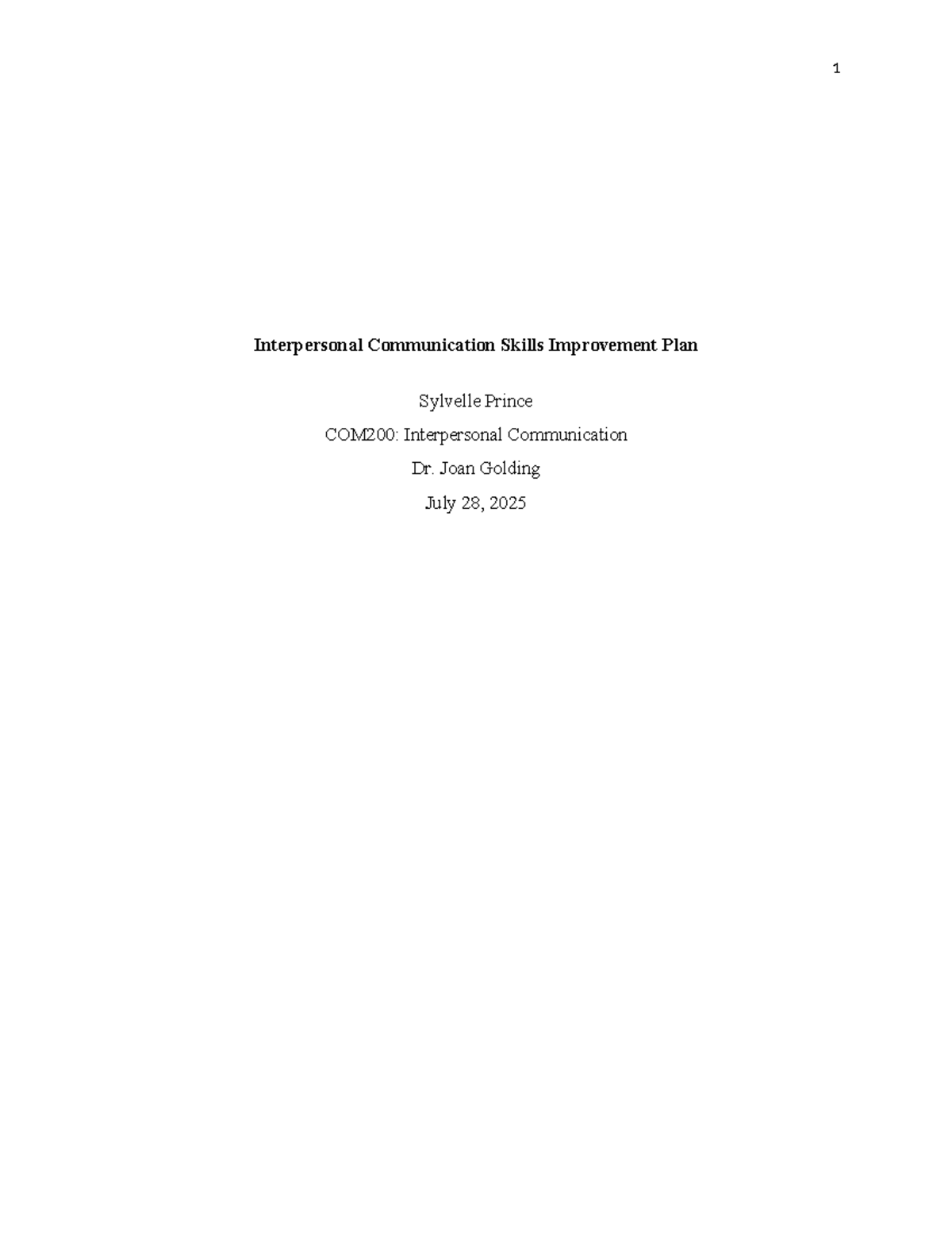 COM200: Interpersonal Communication Skills Improvement Plan - Studocu