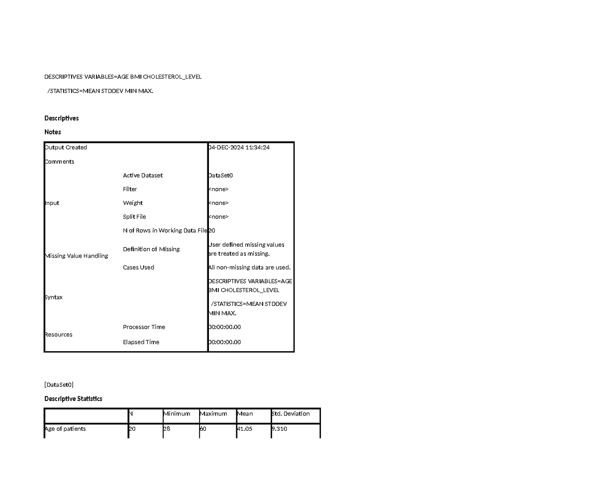 Descriptive Statistics for BMI and Cholesterol Levels Analysis (Kobie ...