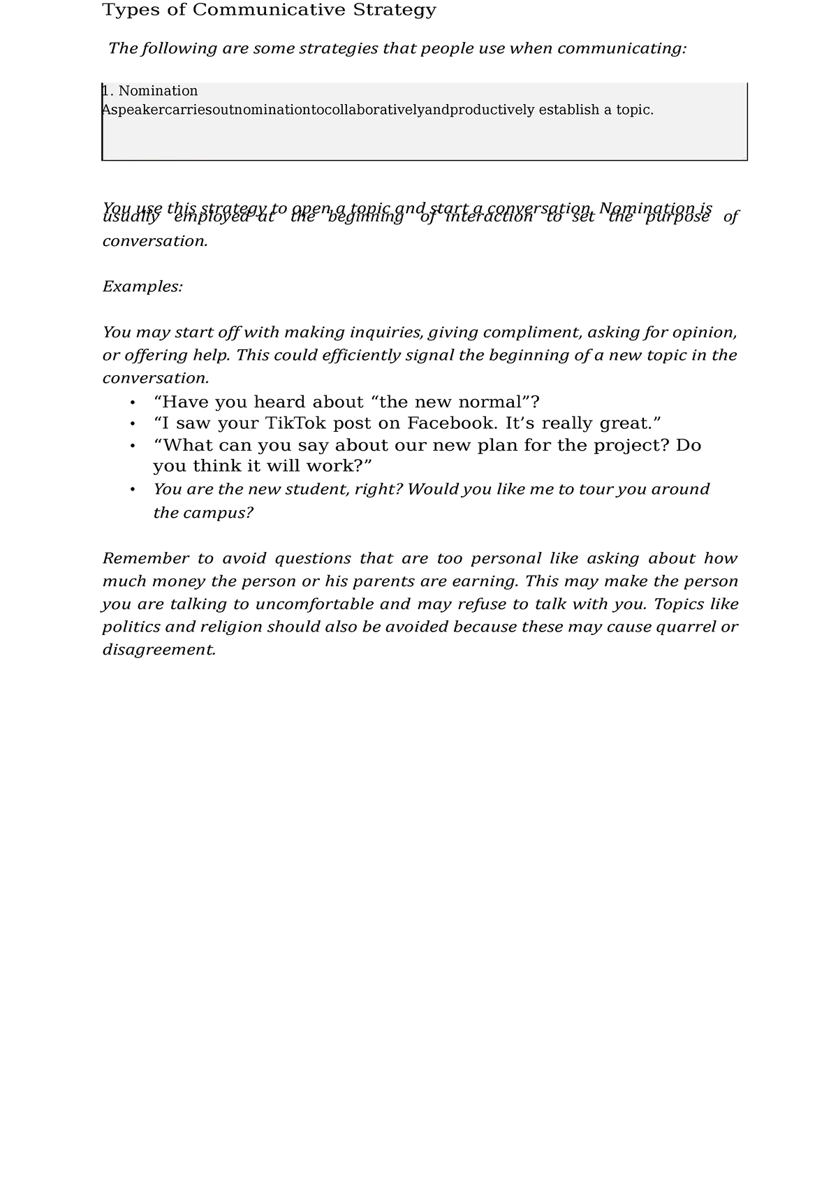 Communicative Strategies in Conversation: Nomination, Turn-Taking, and ...