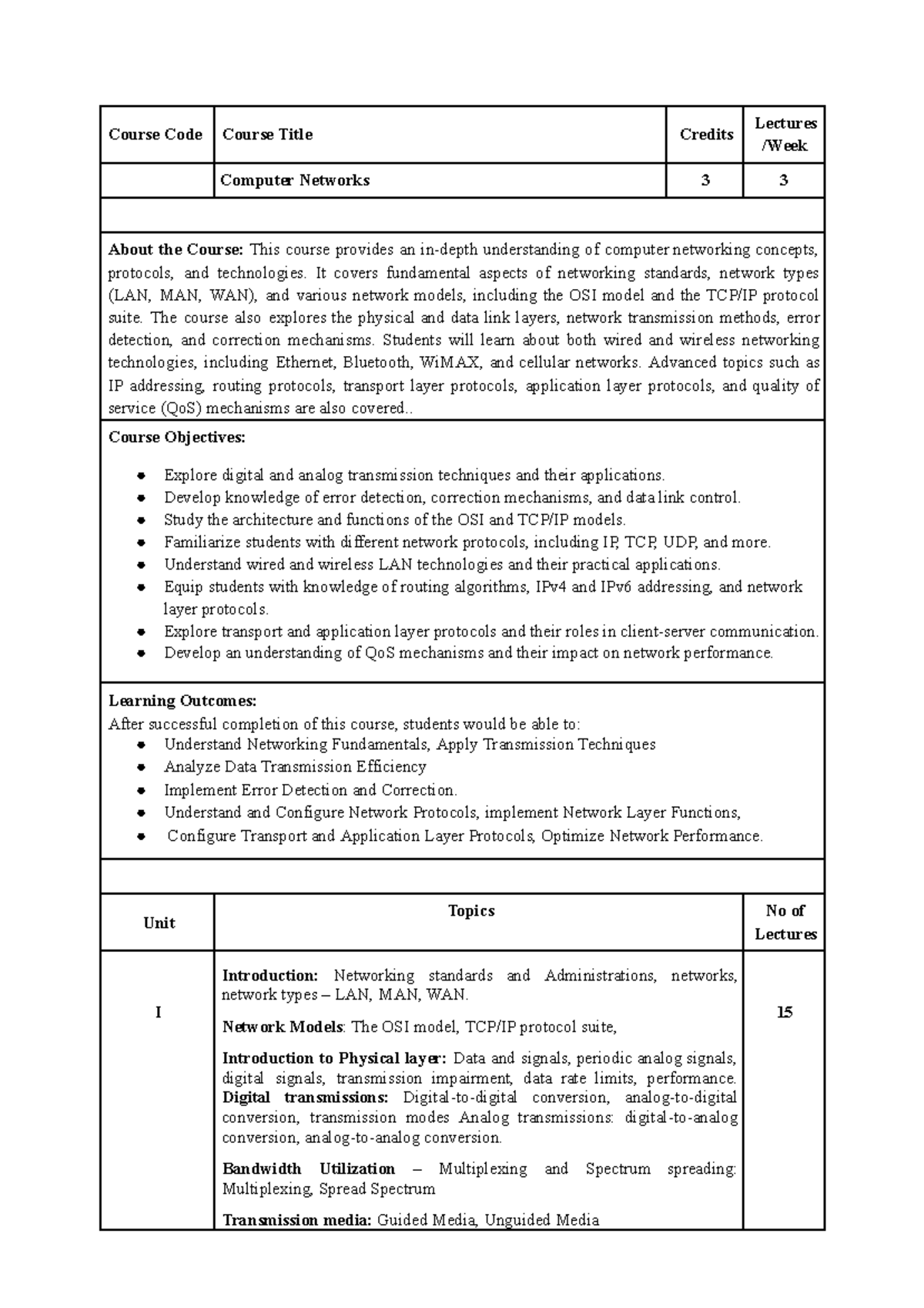CN Syllabus: Networking Fundamentals & QoS Mechanisms Overview - Studocu