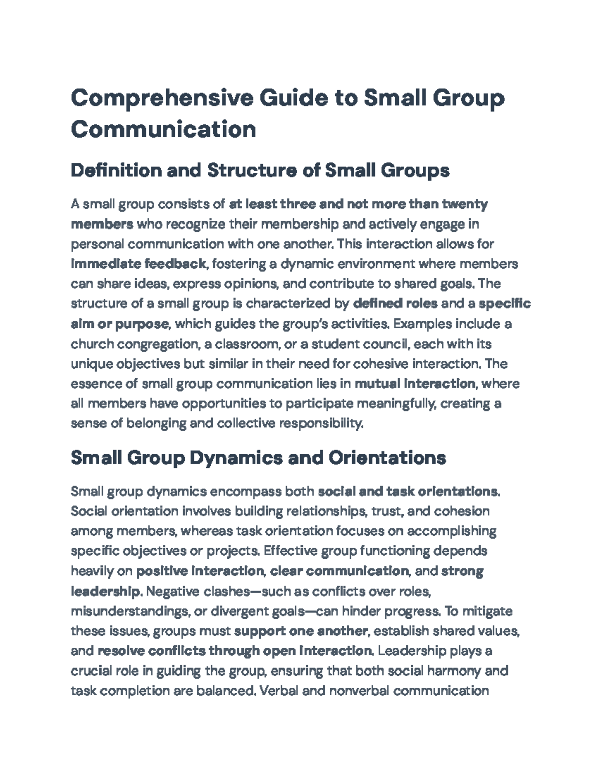 Comprehensive Overview of Small Group Communication Dynamics (SGC 101 ...