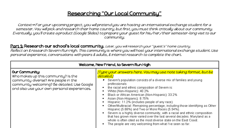 Researching Our Local Community: Severn Run High Project - Studocu