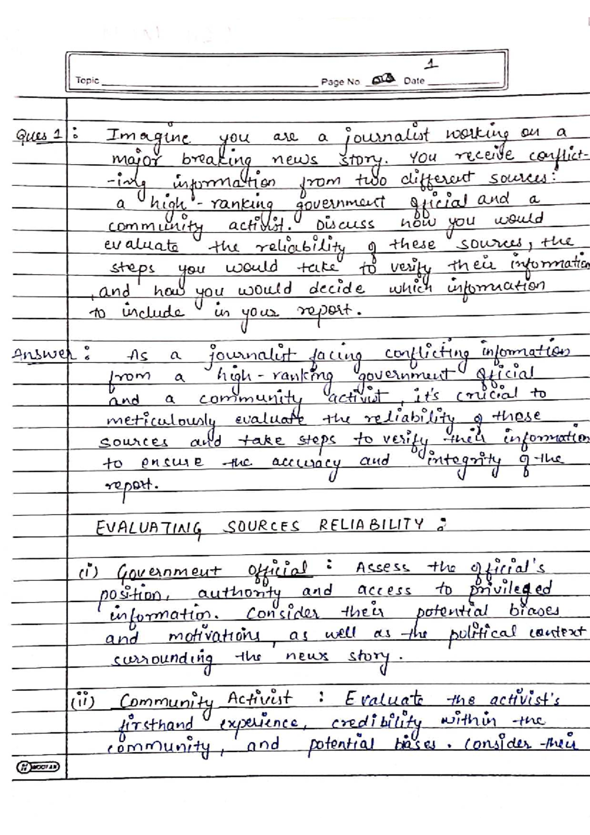 Evaluating Sources and Reporting Strategies in Journalism (MJM 021 ...