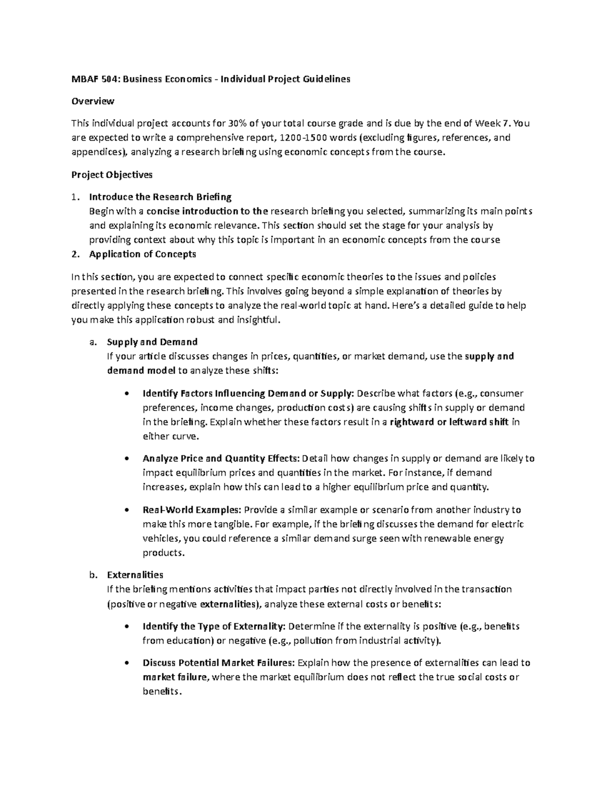 MBAF504Individual Project Guidelines - MBAF 504: Business Economics ...