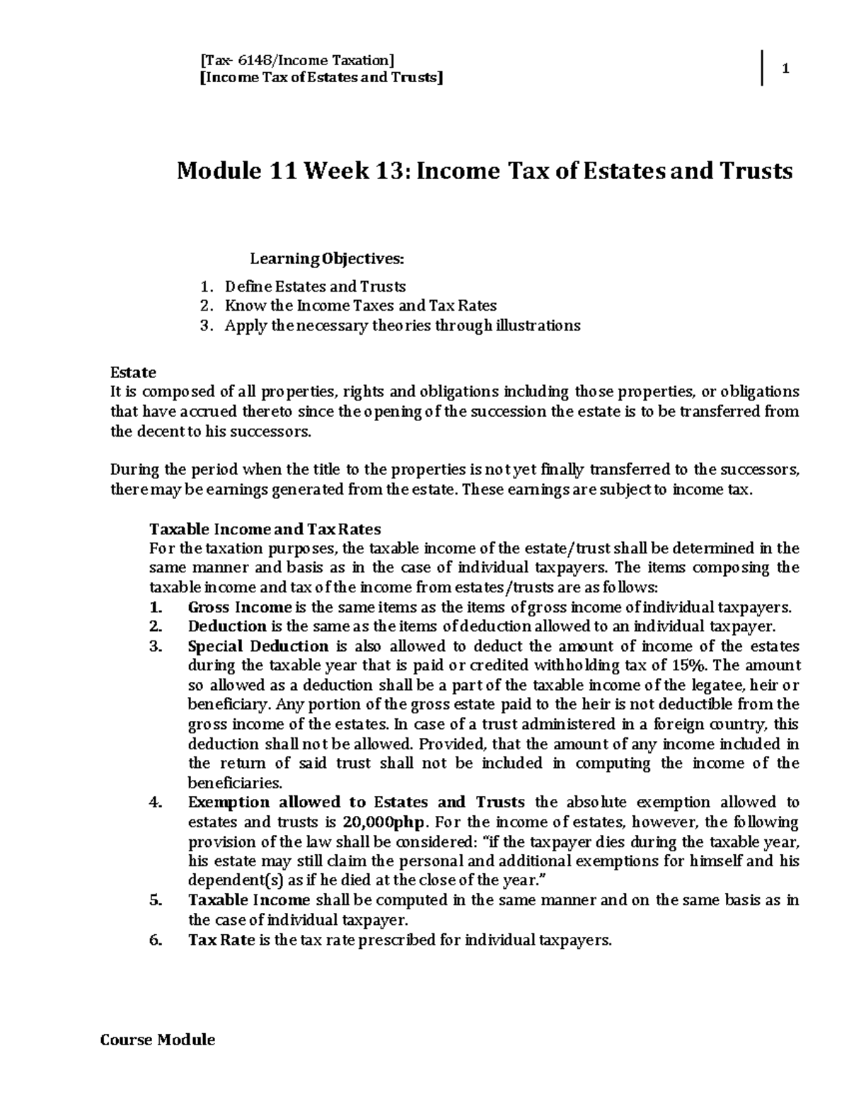 W13 Module 11- Income Tax of Estates and Trusts - [Tax- 6148 /Income ...