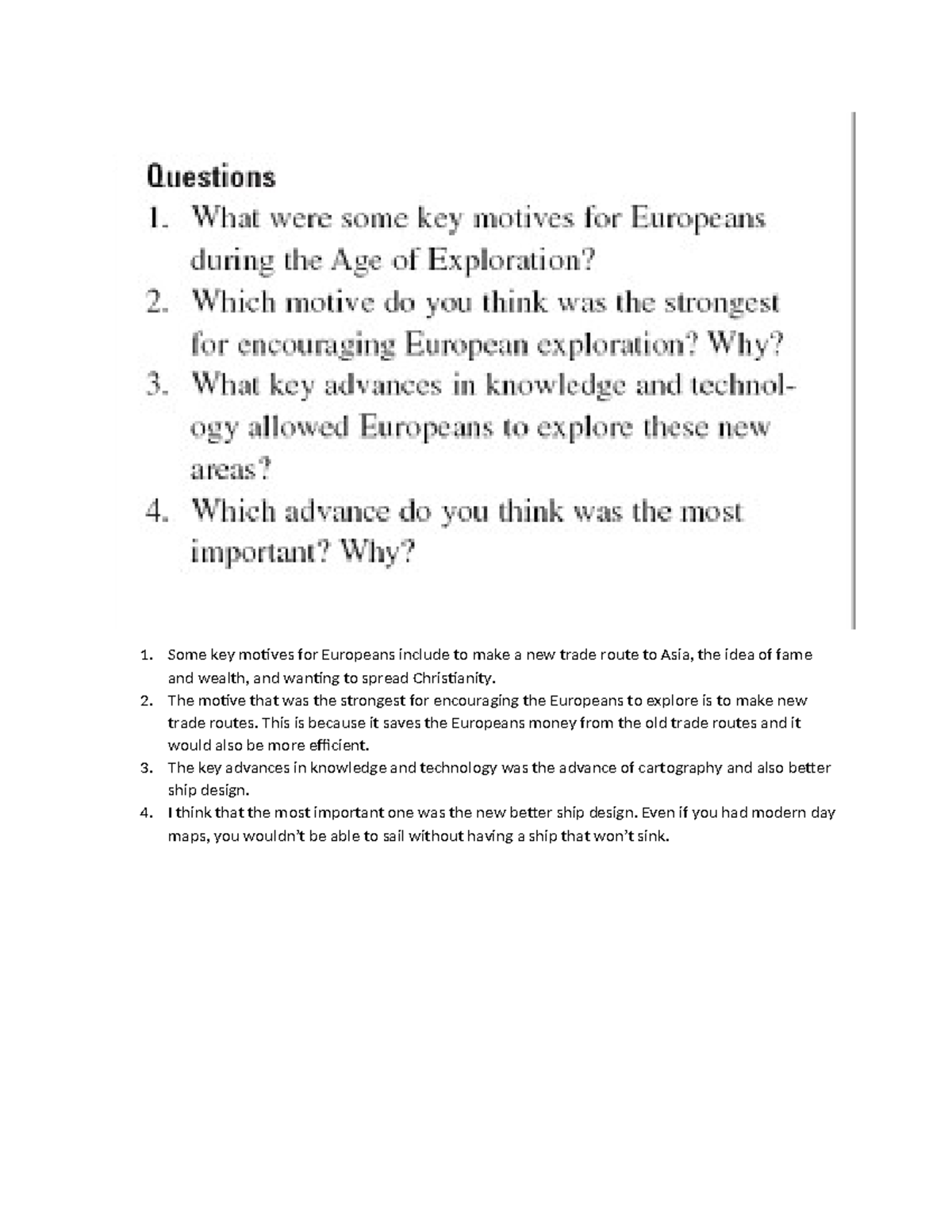Age+of+Exploration+Review+Questions - Some key motives for Europeans ...