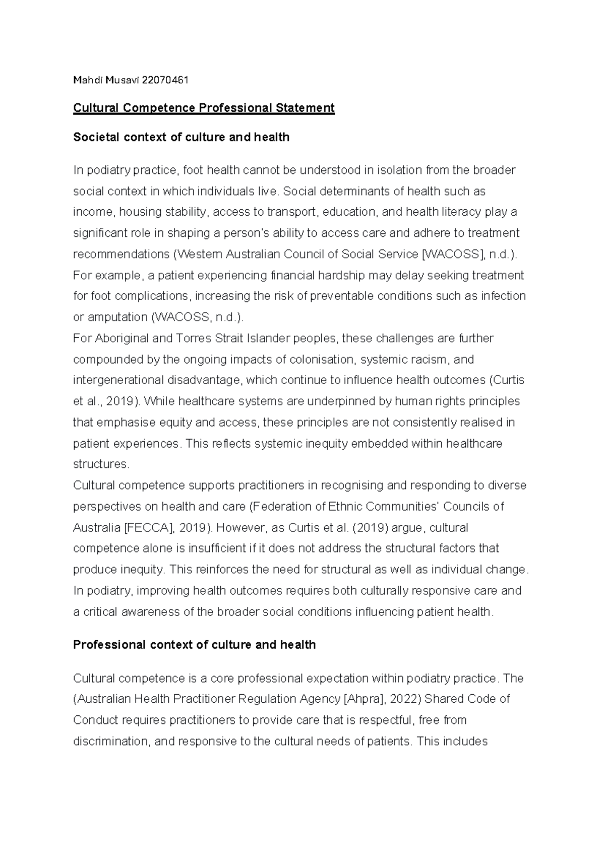 Cultural Competence in Podiatry: A Professional Statement (22070461 ...