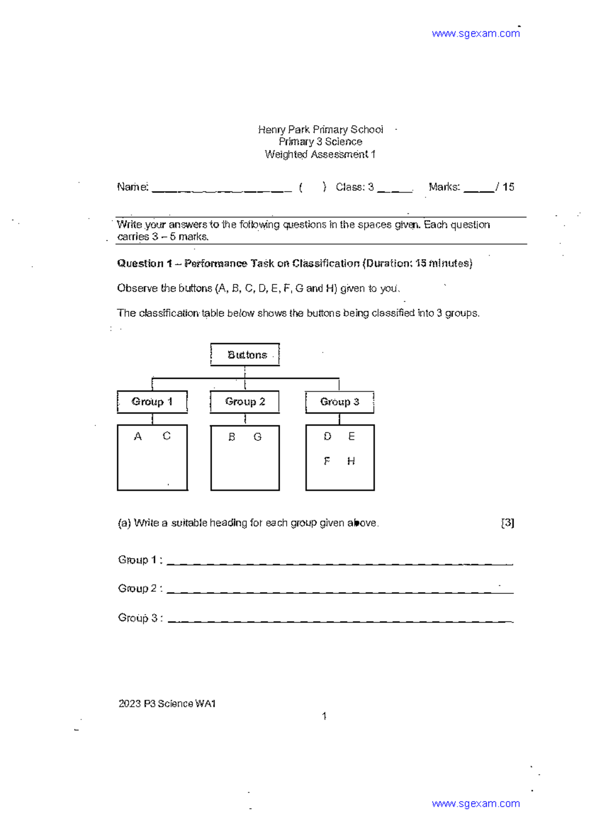 2023-P3-Science-Weighted Assessment 1 and 2-Henry Park - Henry Park ...