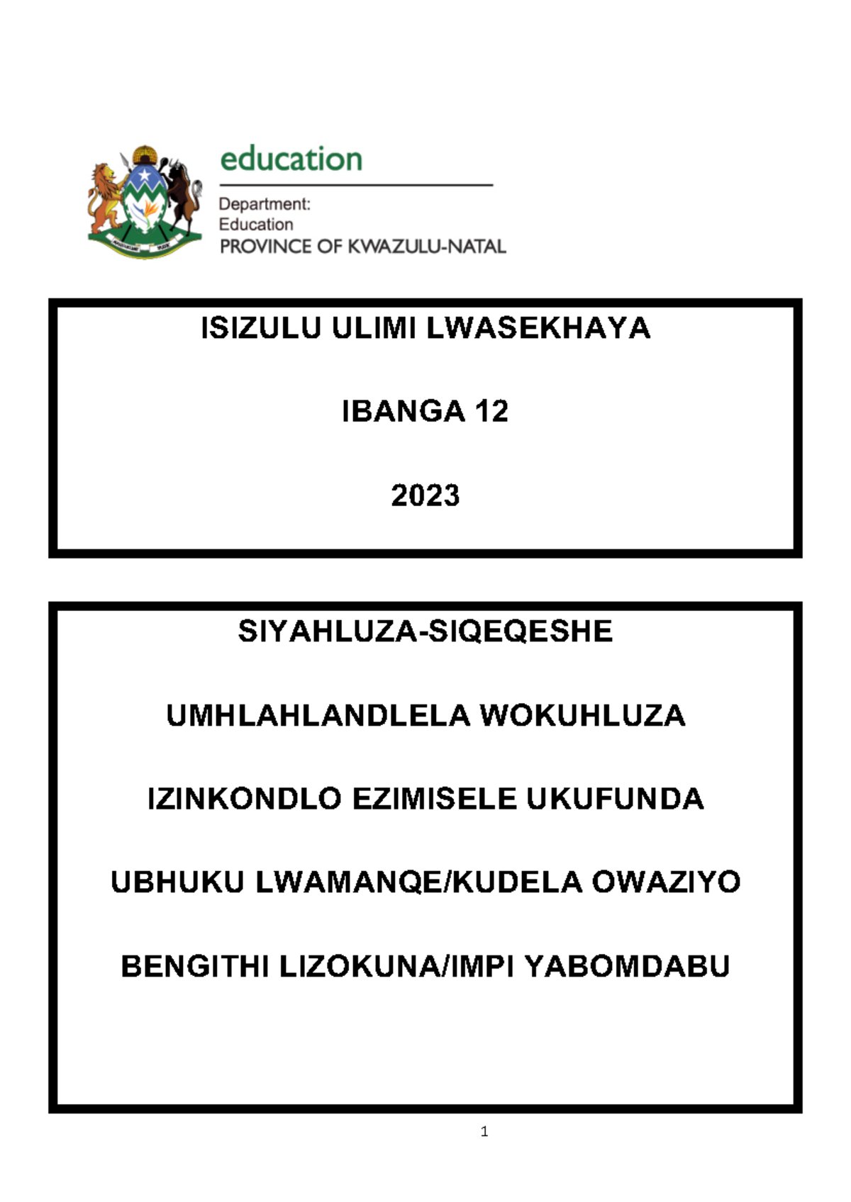 Isihlahla sokuhlola izinkondlo: IBANGA 12 - Siyahluza-Siyaqeqesha 2023 ...