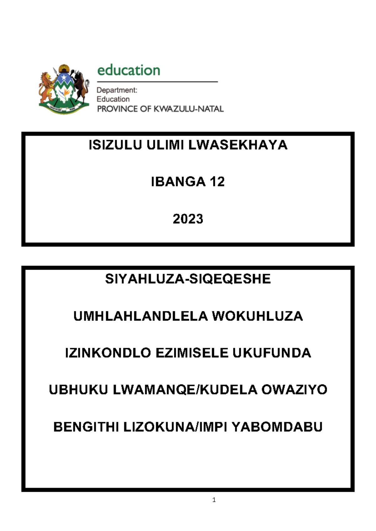 Izinsiza Zokufundisa Izinkondlo Ku ISIZULU ULIMI LWASEKHAYA IBANGA 10