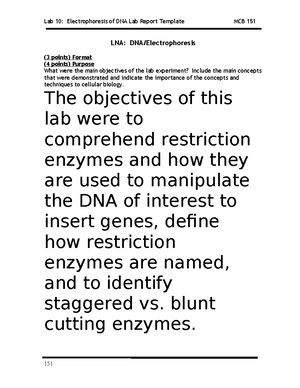 LNA Electrophoresis - Lab 10: Electrophoresis of DNA Lab Report ...