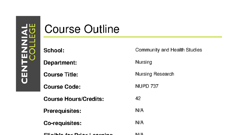 NUPD 737 Course Outline: Nursing Research Overview and Evaluation - Studocu