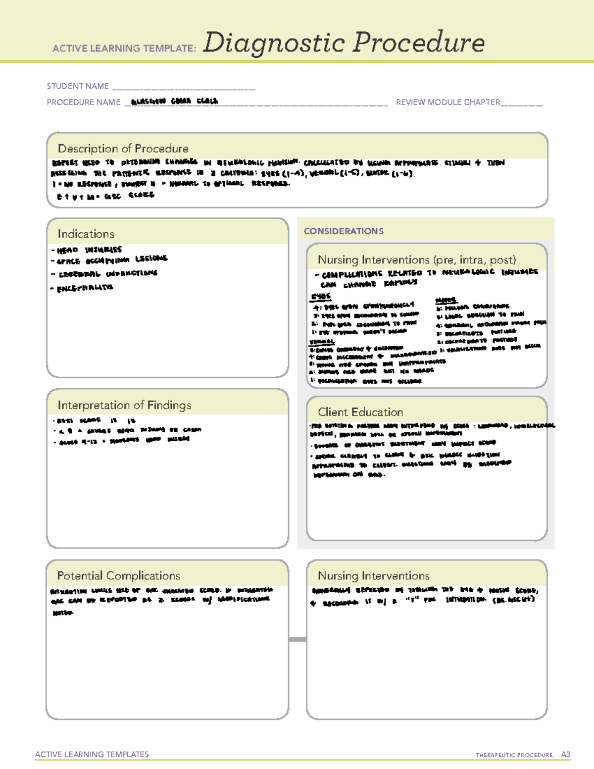 GCS 1001 Active Learning Template: Glasgow Coma Scale Procedure - Studocu