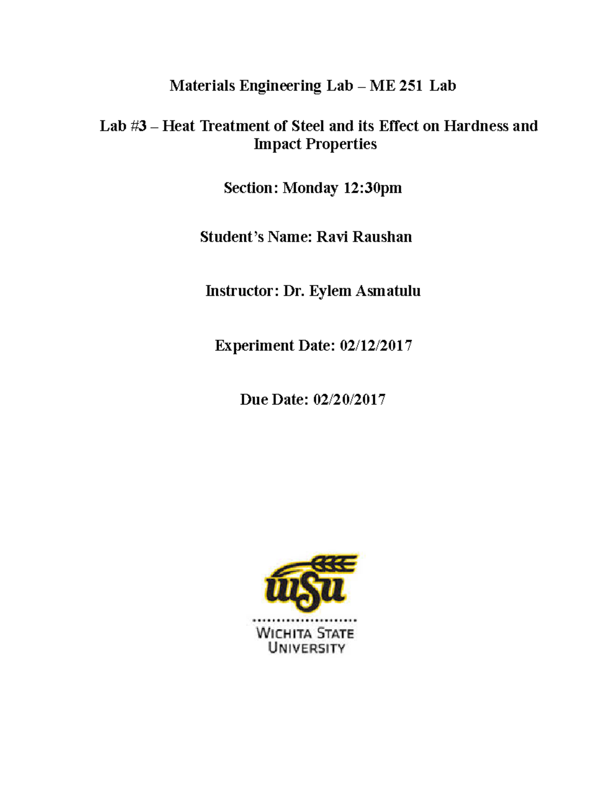 ME 251 Lab #3: Effects of Heat Treatment on Steel Hardness & Impact ...