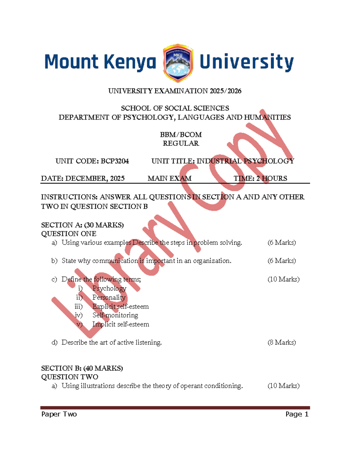 BCP3204 Industrial Psychology Regular Exam Notes - Studocu