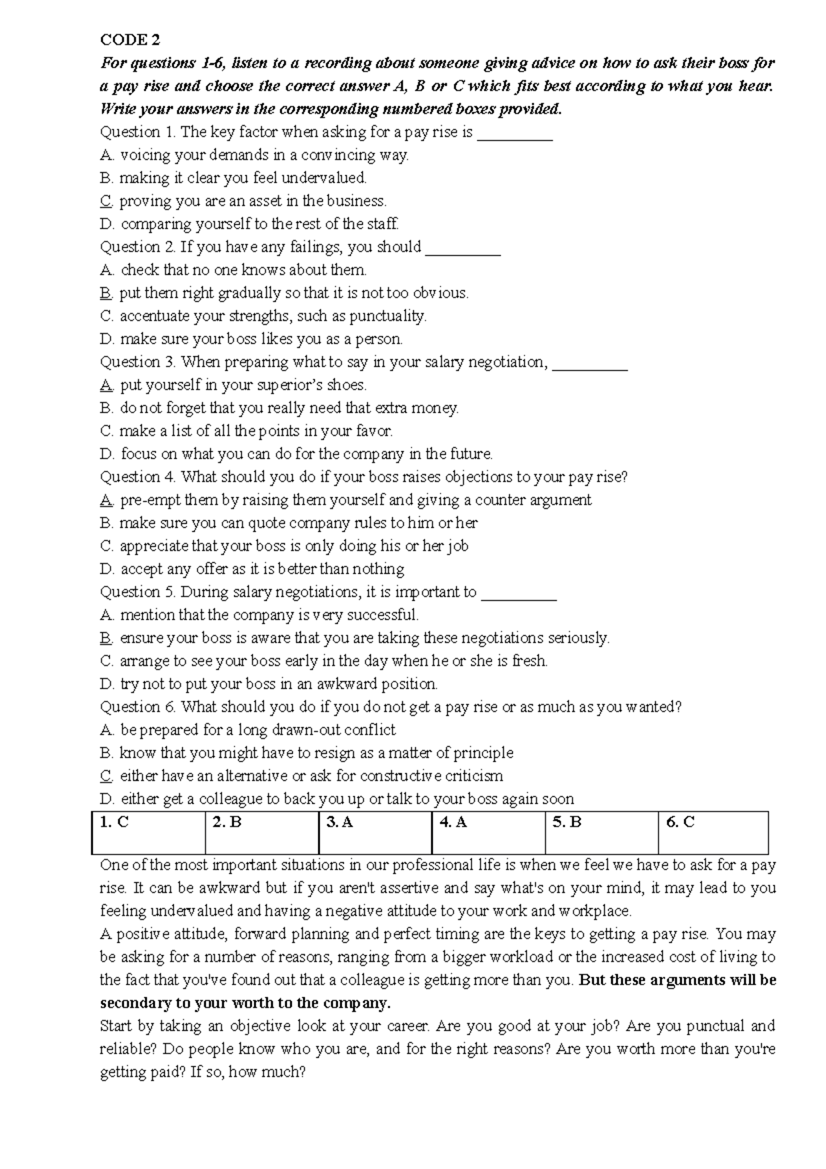 CODE 2 - Pay Rise Negotiation Strategies and Tips - Studocu