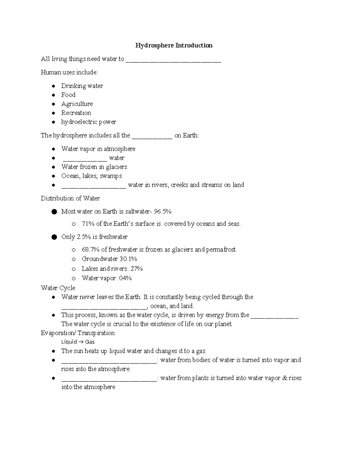 GN Hydrosphere - Introduction to Water Cycle and Distribution - Studocu