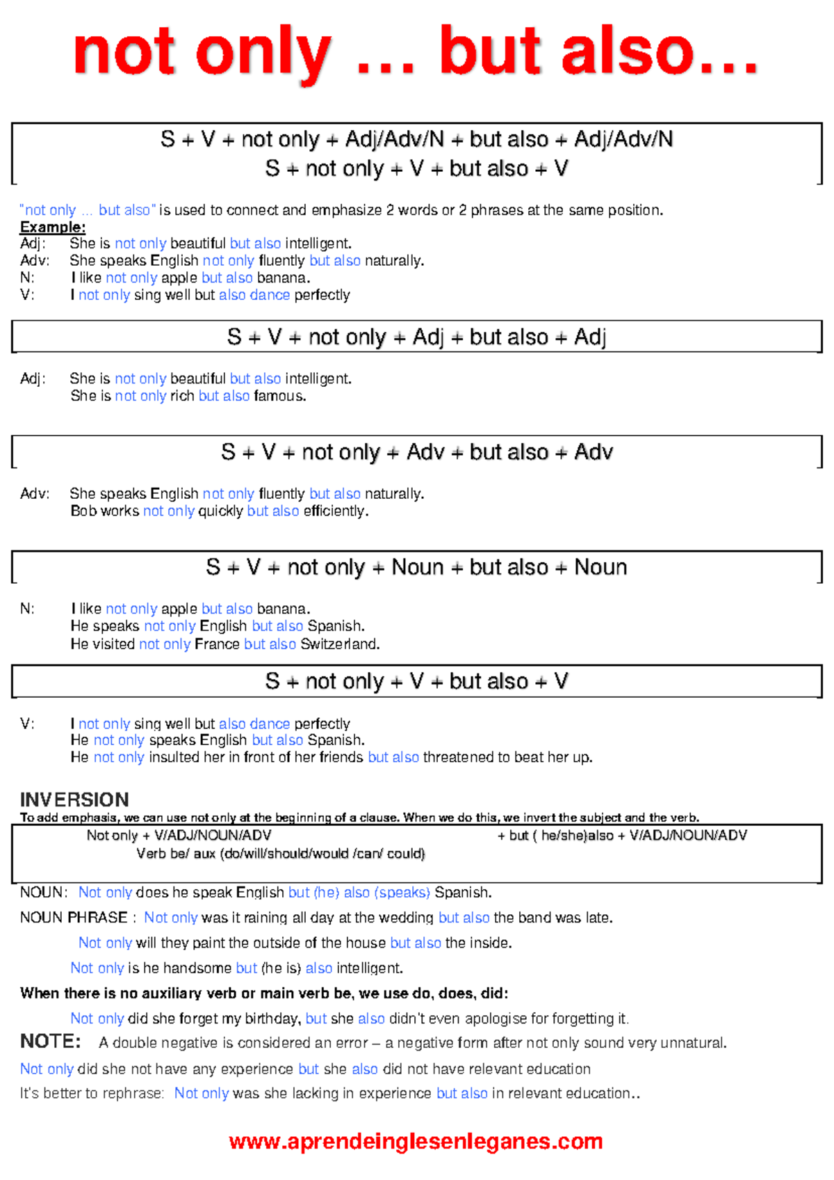 Grammar Exercises: "Not Only... But Also..." Structure Explained - Studocu