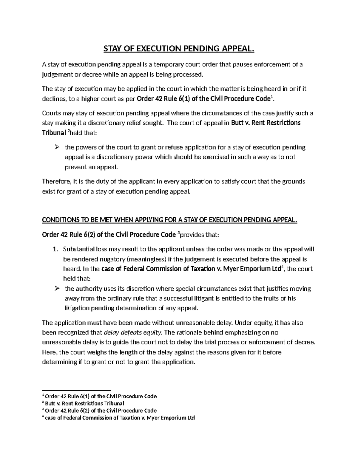 Civil Procedure Code - Stay of Execution Pending Appeal Overview - Studocu