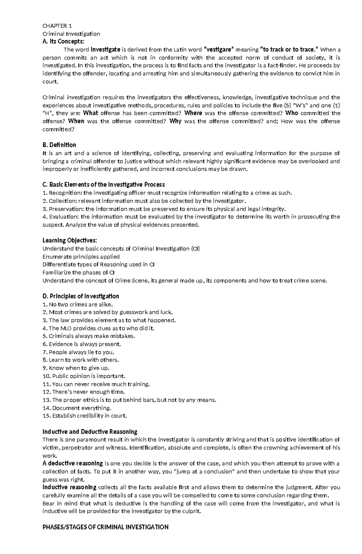 CDI 2: Comprehensive Notes on Criminal Investigation Techniques - Studocu