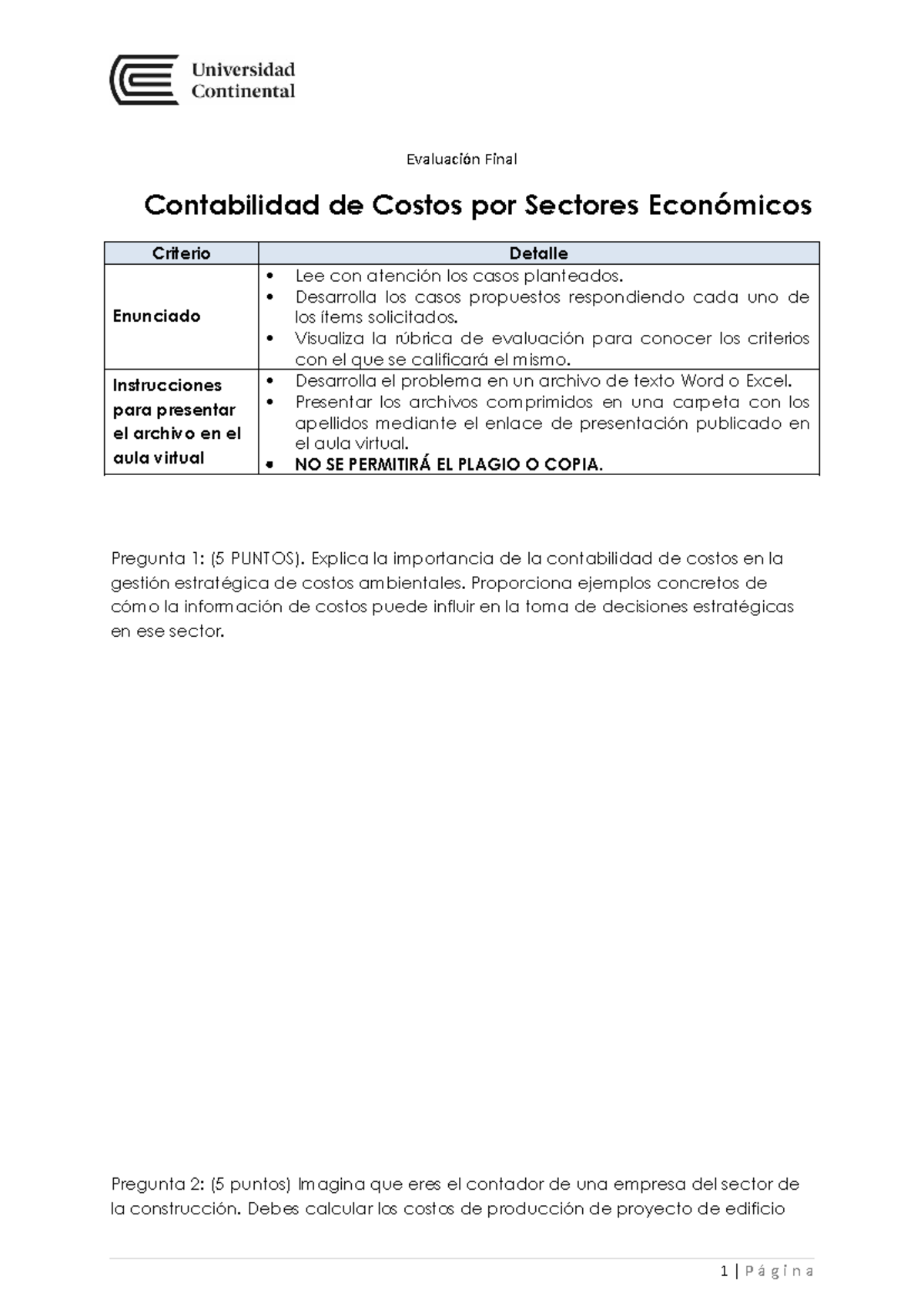 Evaluación Final - Contabilidad de Costos en Sectores Económicos - Studocu