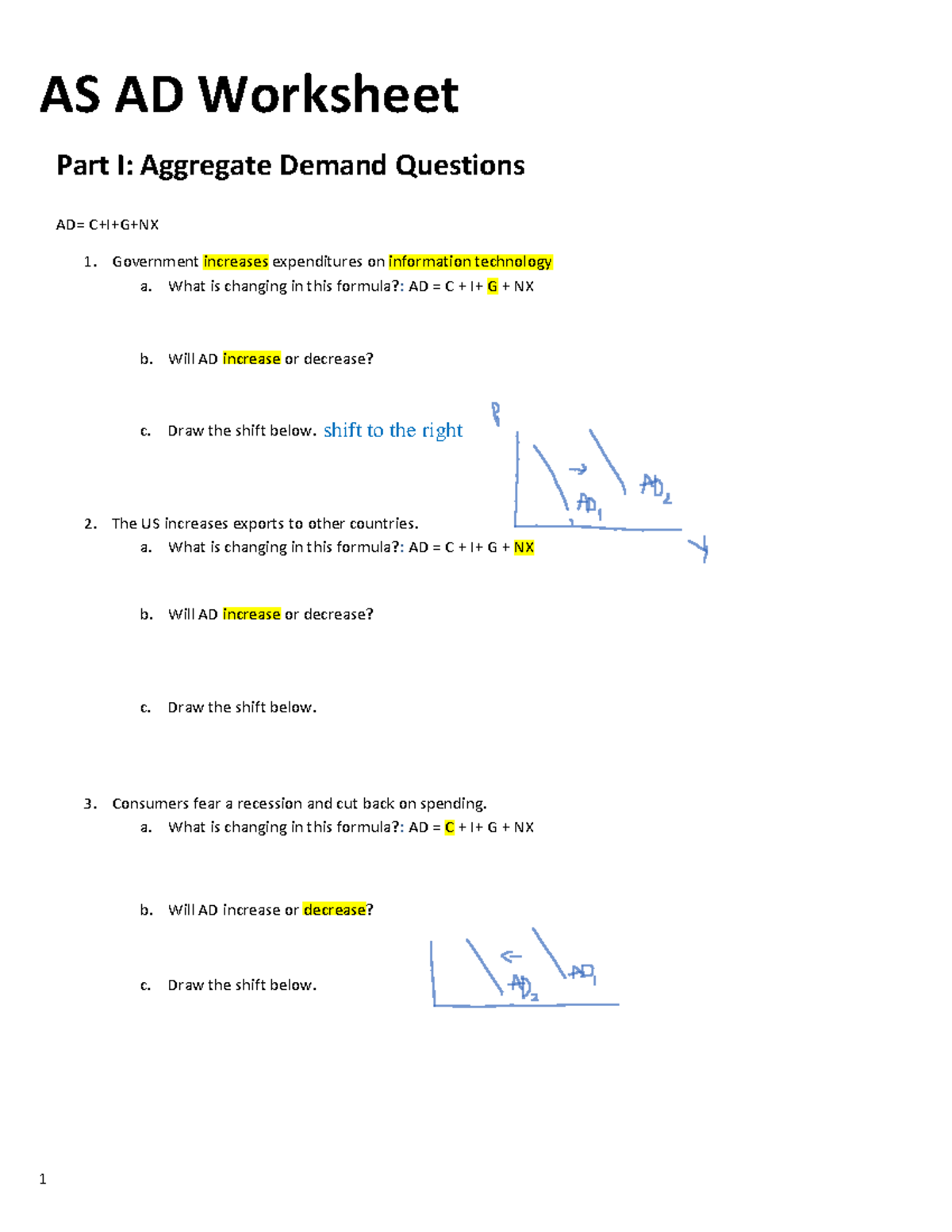 L5.1 AD - practice - 1 AS AD Worksheet Part I: Aggregate Demand ...