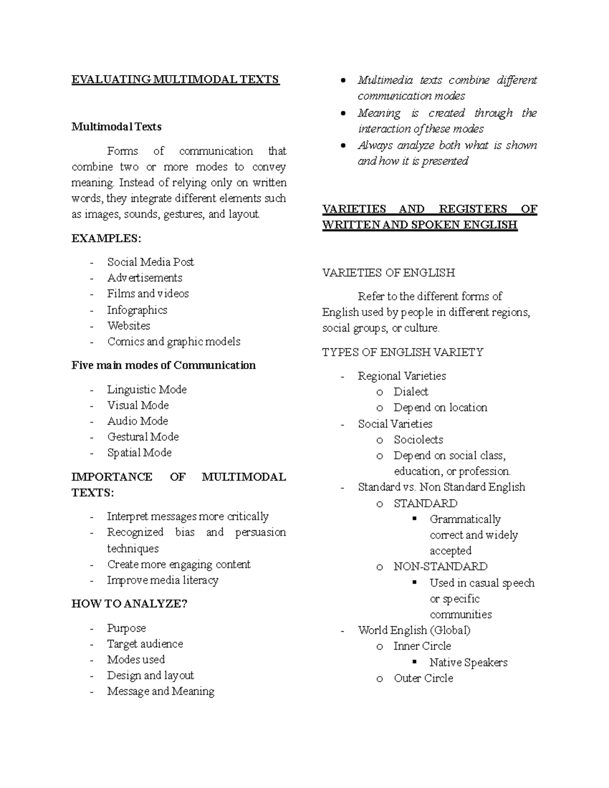ENG 3A - Analyzing Multimodal Texts and Varieties of English - Studocu