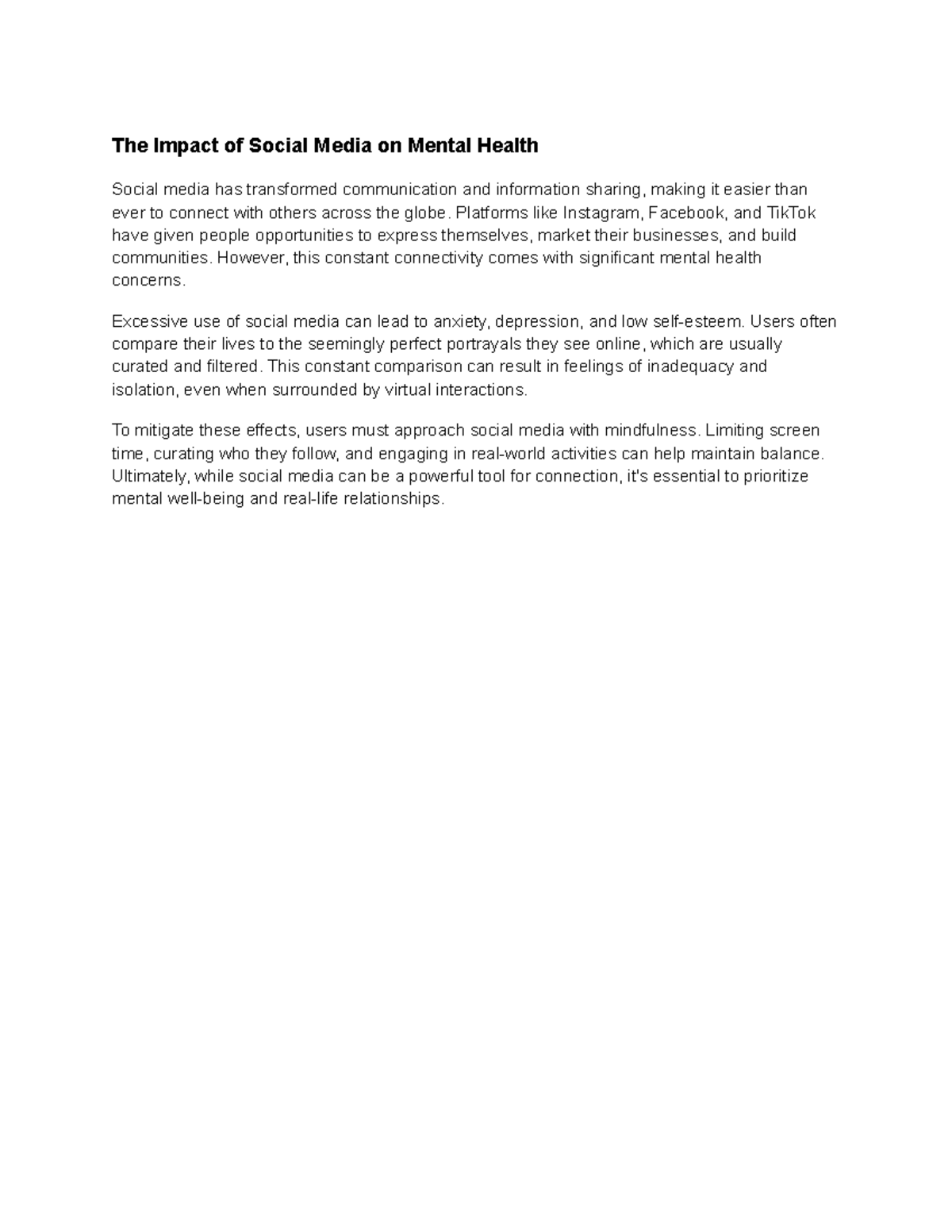 The Impact of Social Media on Mental Health: Set 1 MCQs - Studocu