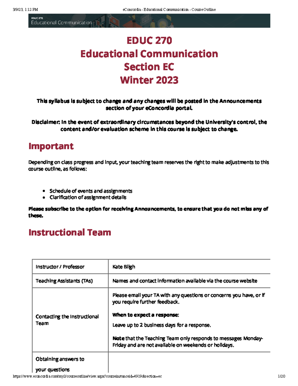 EDUC 270 Course Outline - Educational Communication Winter 2023 - Studocu