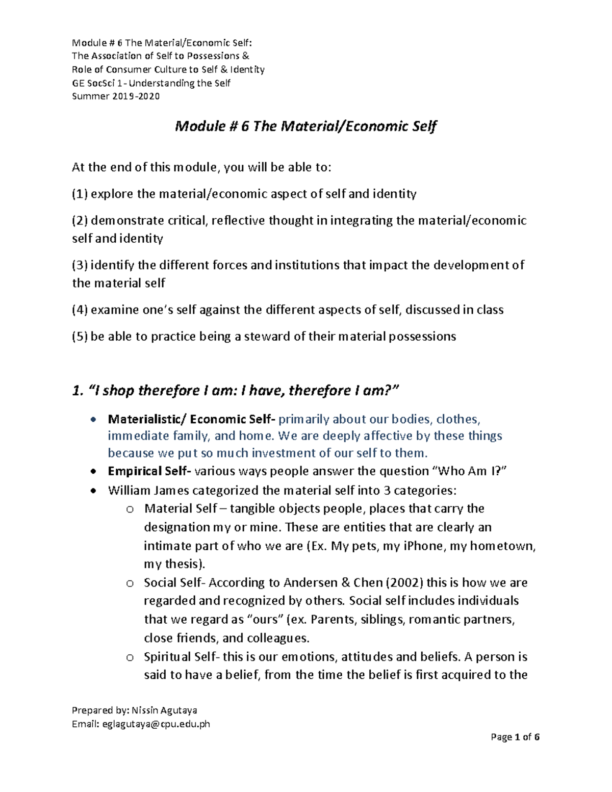 Module 6 - The Material Self: Consumer Culture & Identity in GE SocSci ...