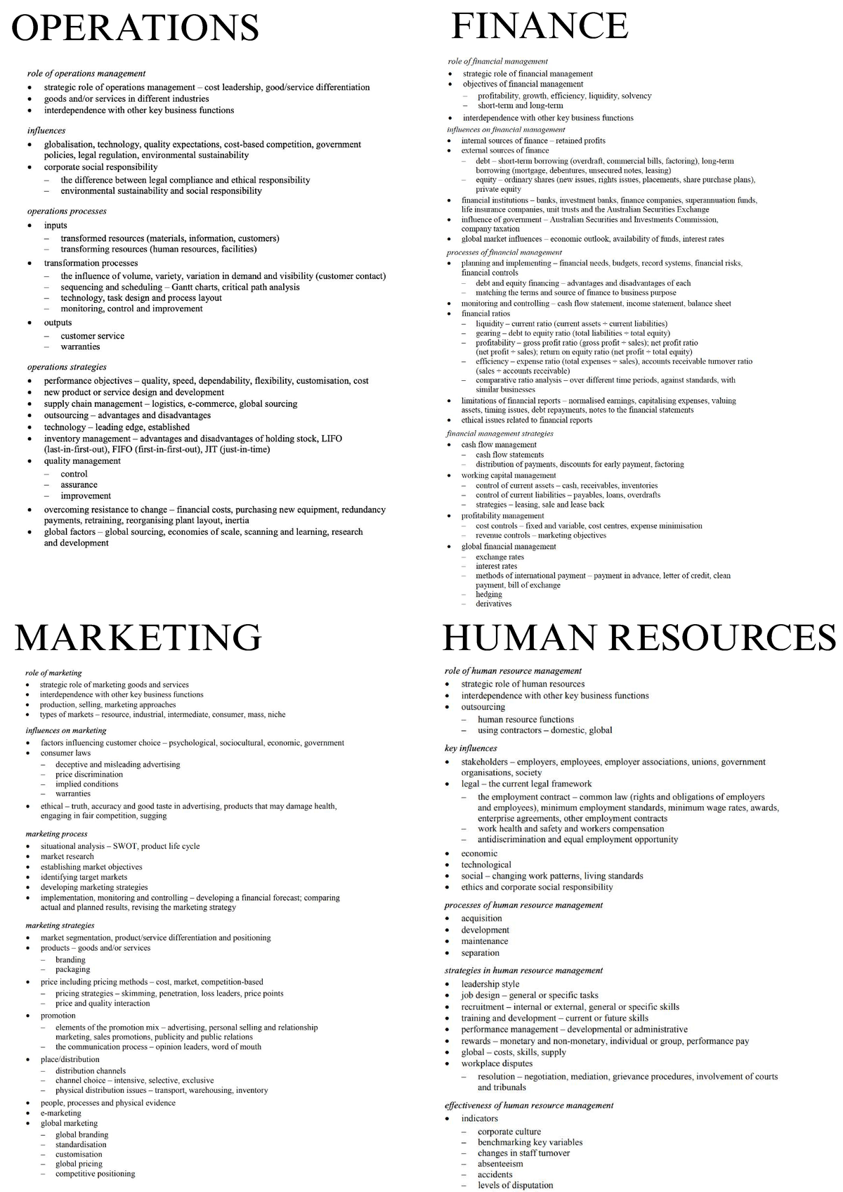 Syllabus Cheat Sheet for OPERATIONS FINANCE: Key Concepts & Strategies ...