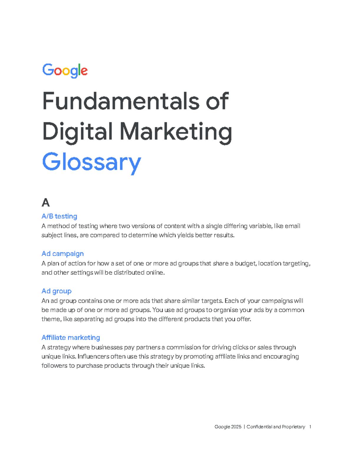 Fundamentals of Digital Marketing Glossary - Google 2025 Edition - Studocu