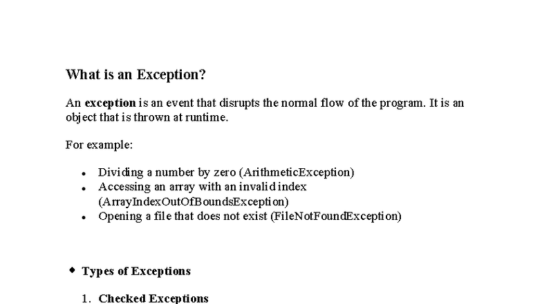 Chapter 4 - Understanding Exceptions in Java (CS101) - Studocu