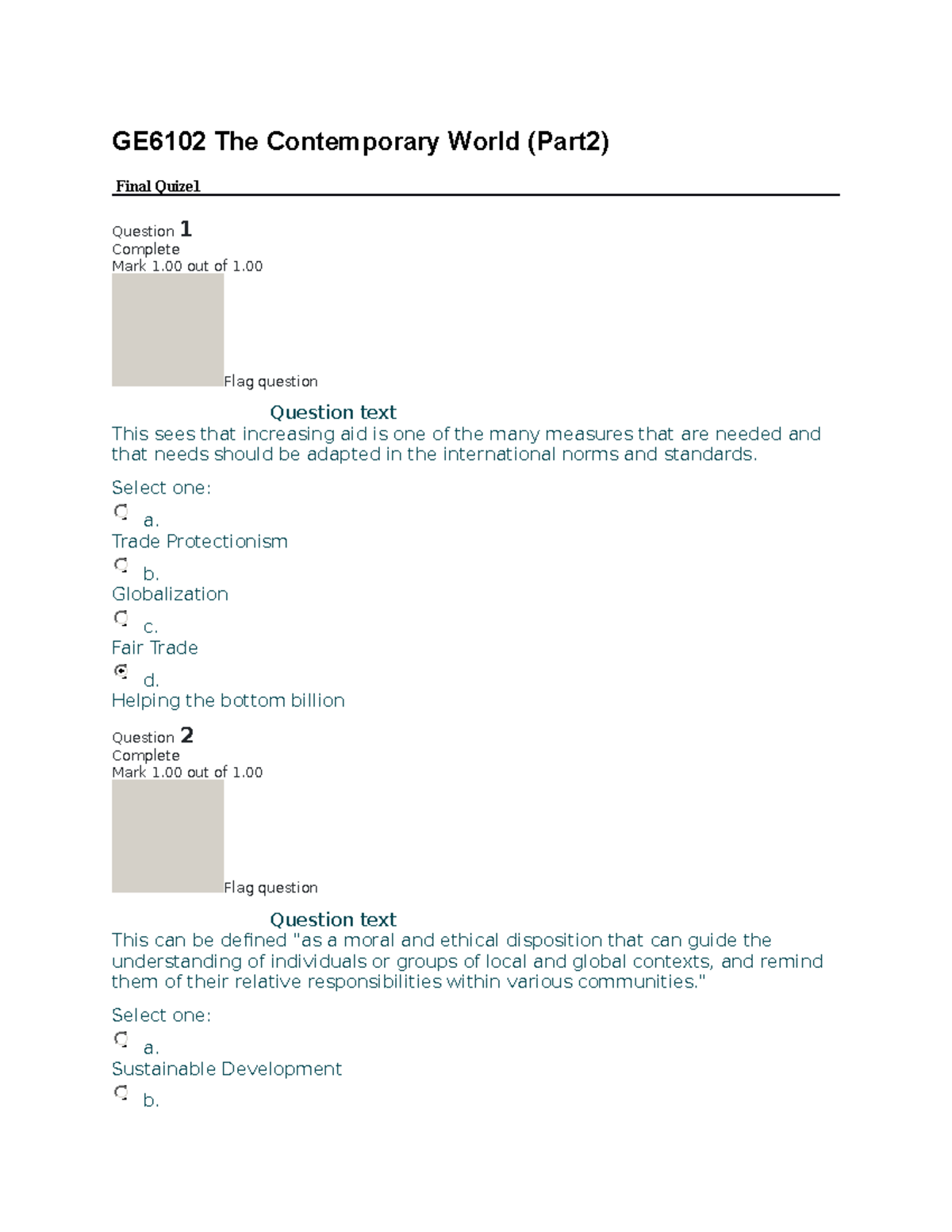 GE6102 Final Quiz on The Contemporary World (Part 2) - Studocu