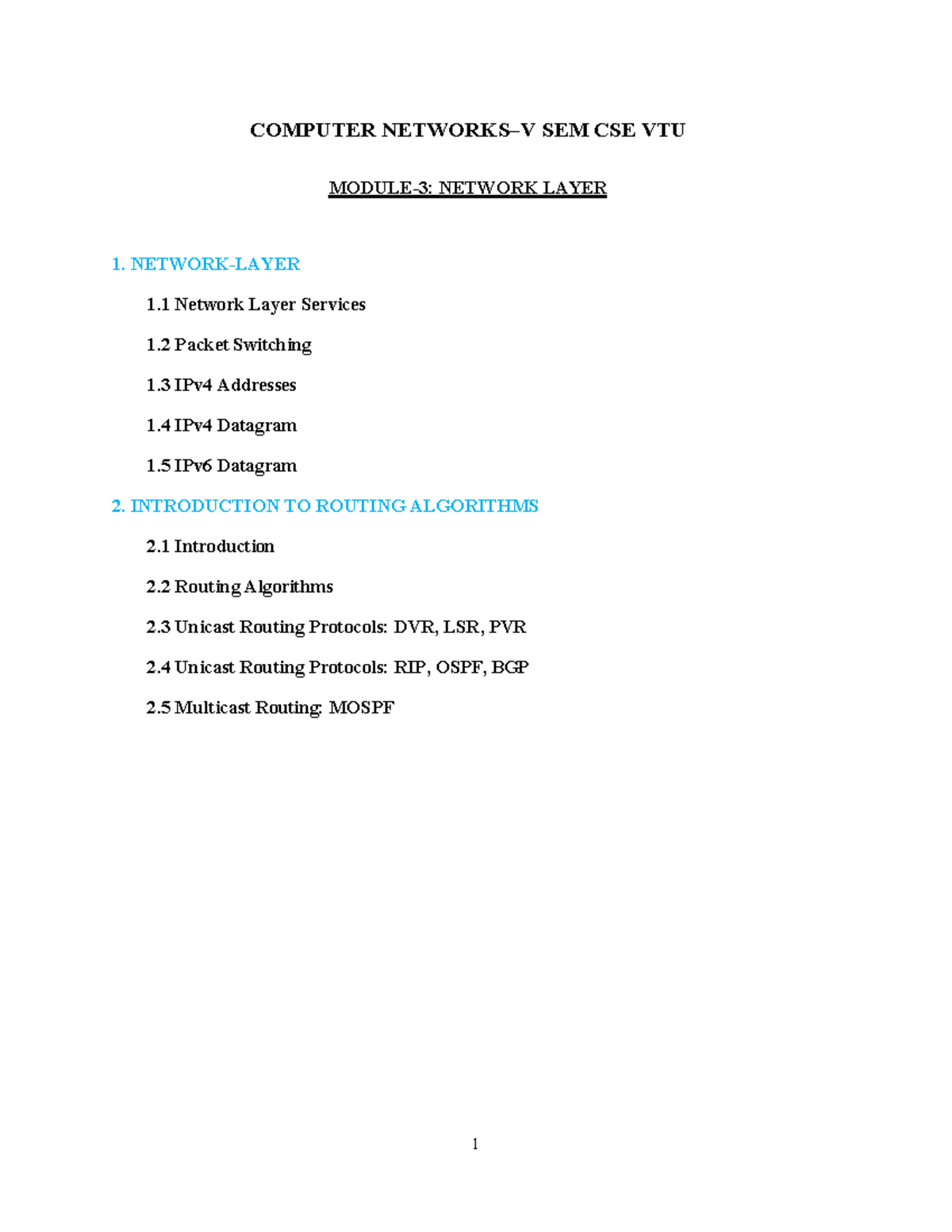 BCS502 Network Layer Overview and Routing Algorithms Notes - Studocu