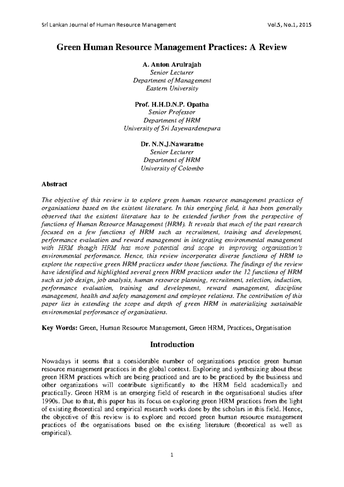 Green HRM Practices: A Comprehensive Review (HRM 101) - Studocu