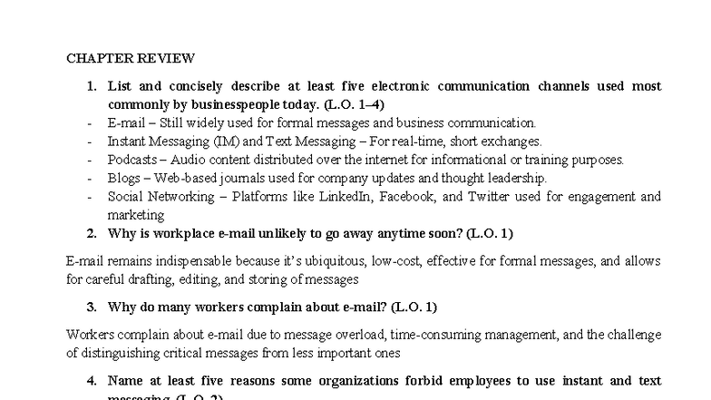 CHAPTER 5 REVIEW: Key Electronic Communication Channels in Business - Studocu