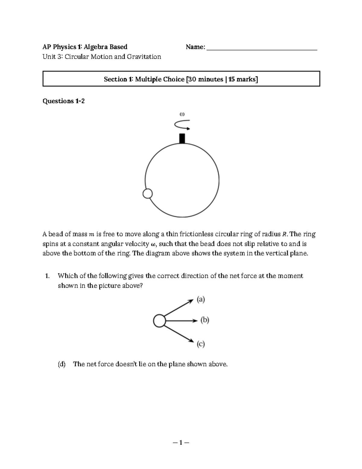 AP1 - Unit 3 Circular Motion & Gravitation Test 2 Answer Key - Studocu