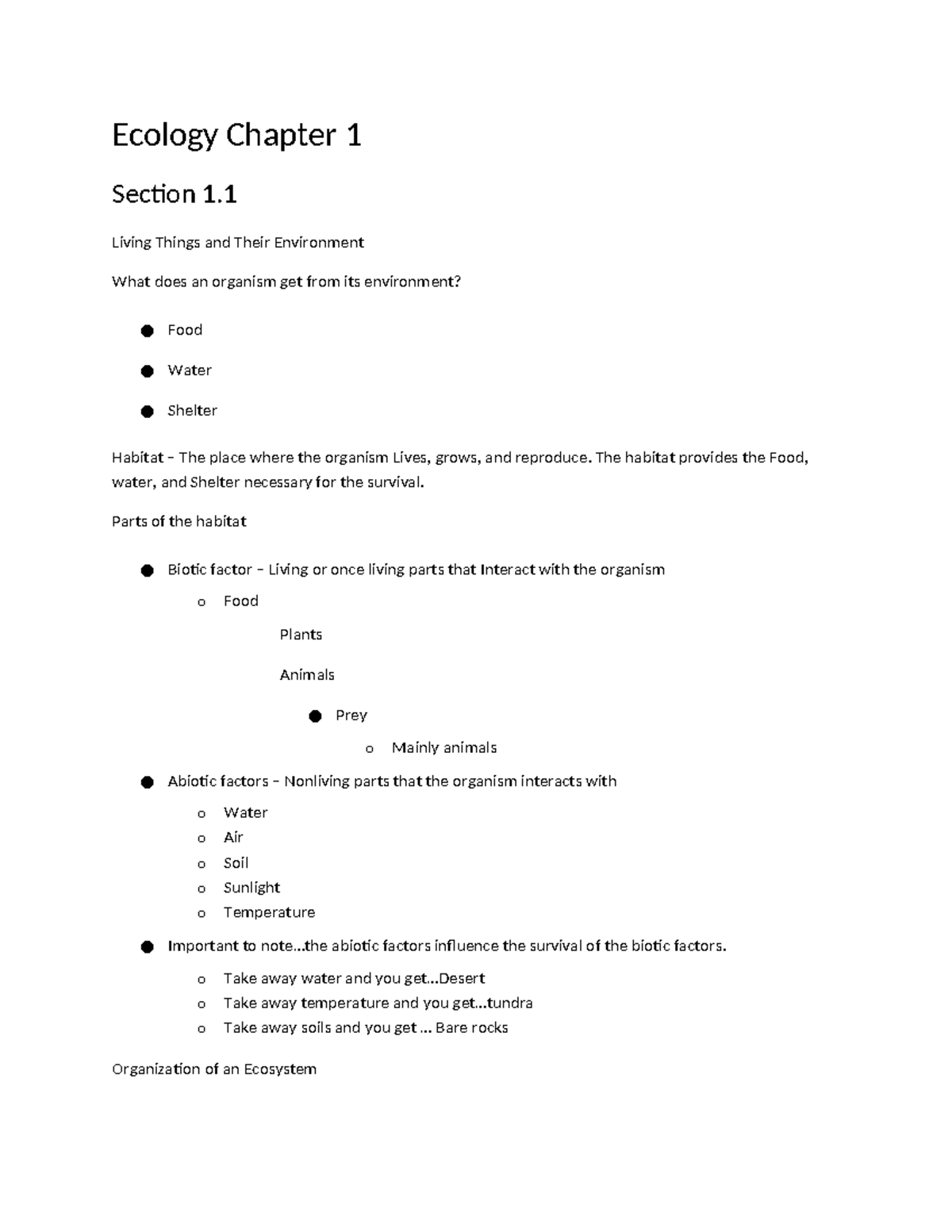 Ecology CH1: Notes on Living Things & Their Environment - Studocu