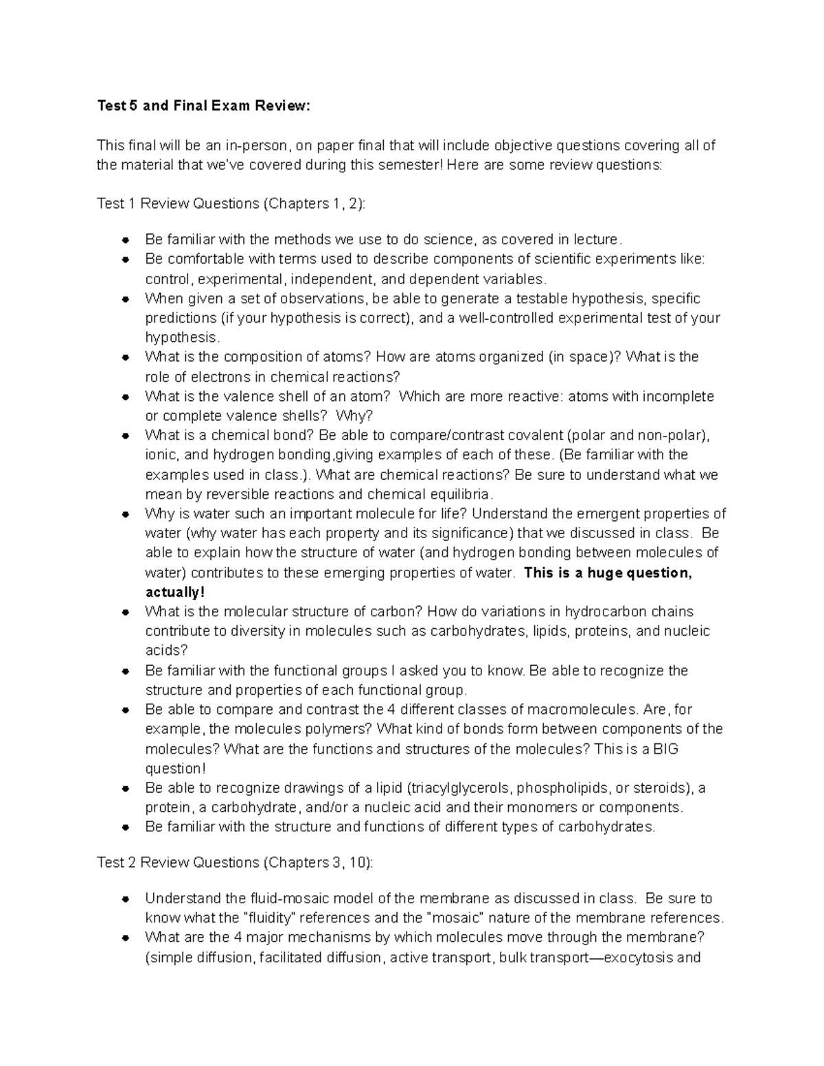 Biology 101 Final Exam Review - Studocu