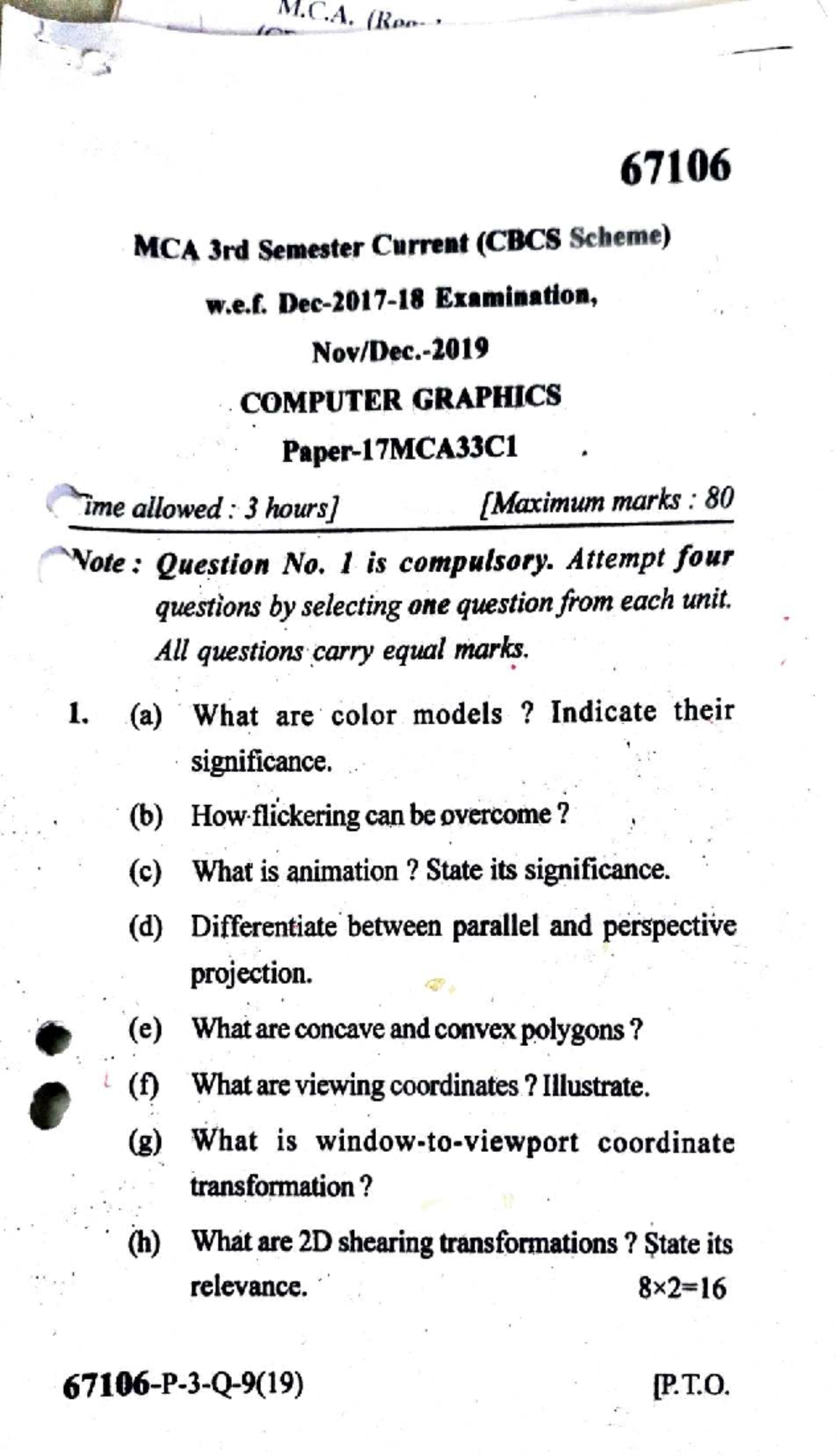 2019 - Exam Paper: Computer Graphics (RPO 67106) 3rd Sem - Studocu