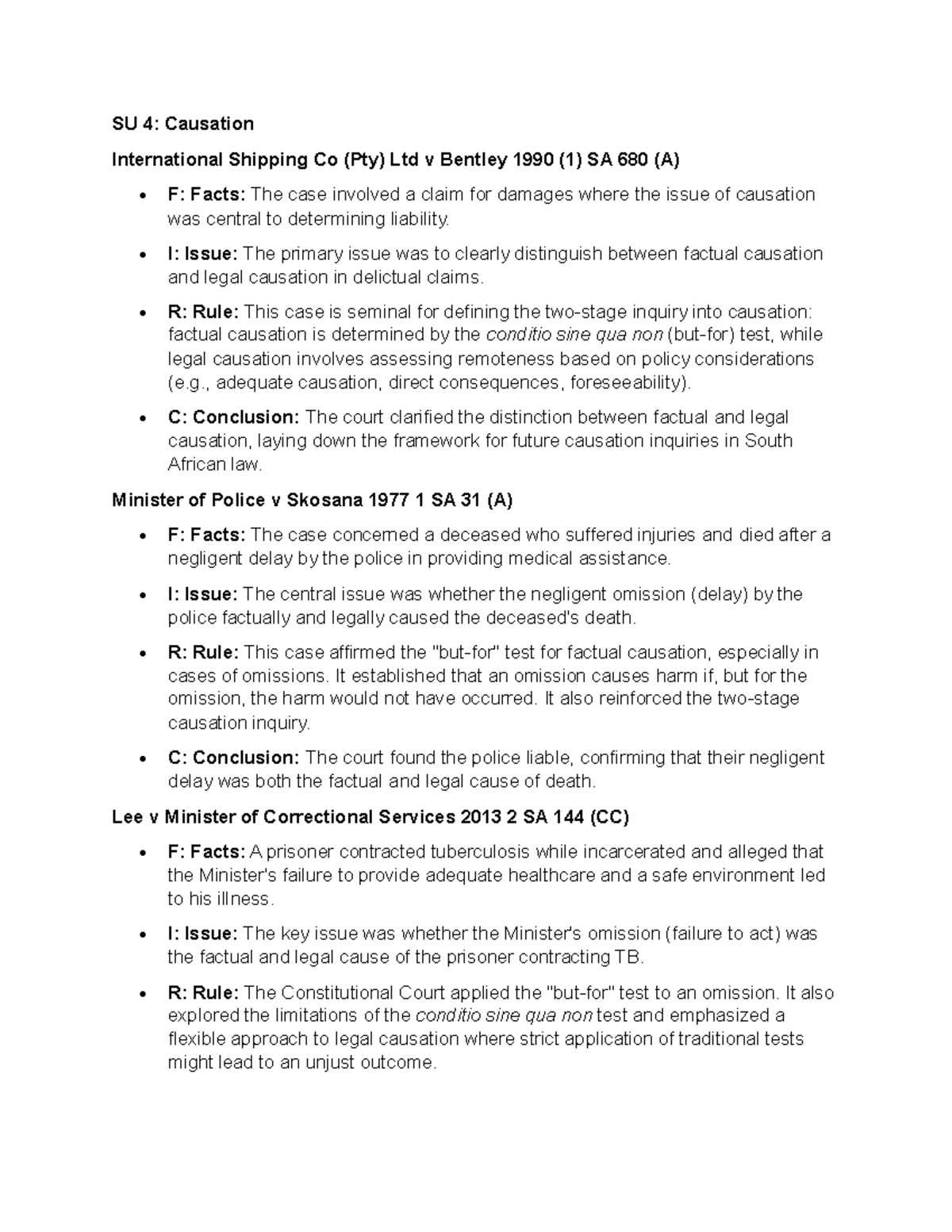 SU 4: Key Causation Cases in South African Law - A Comprehensive ...