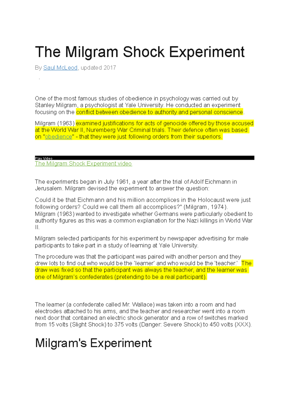 Milgram Shock Experiment: Key Insights & Ethical Considerations (PSY101 ...