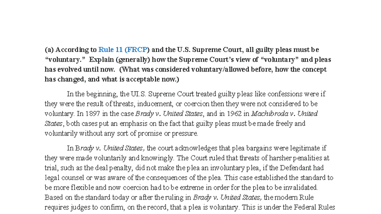 Evolution of Guilty Pleas: Insights from Rule 11 (FRCP) and Recent ...