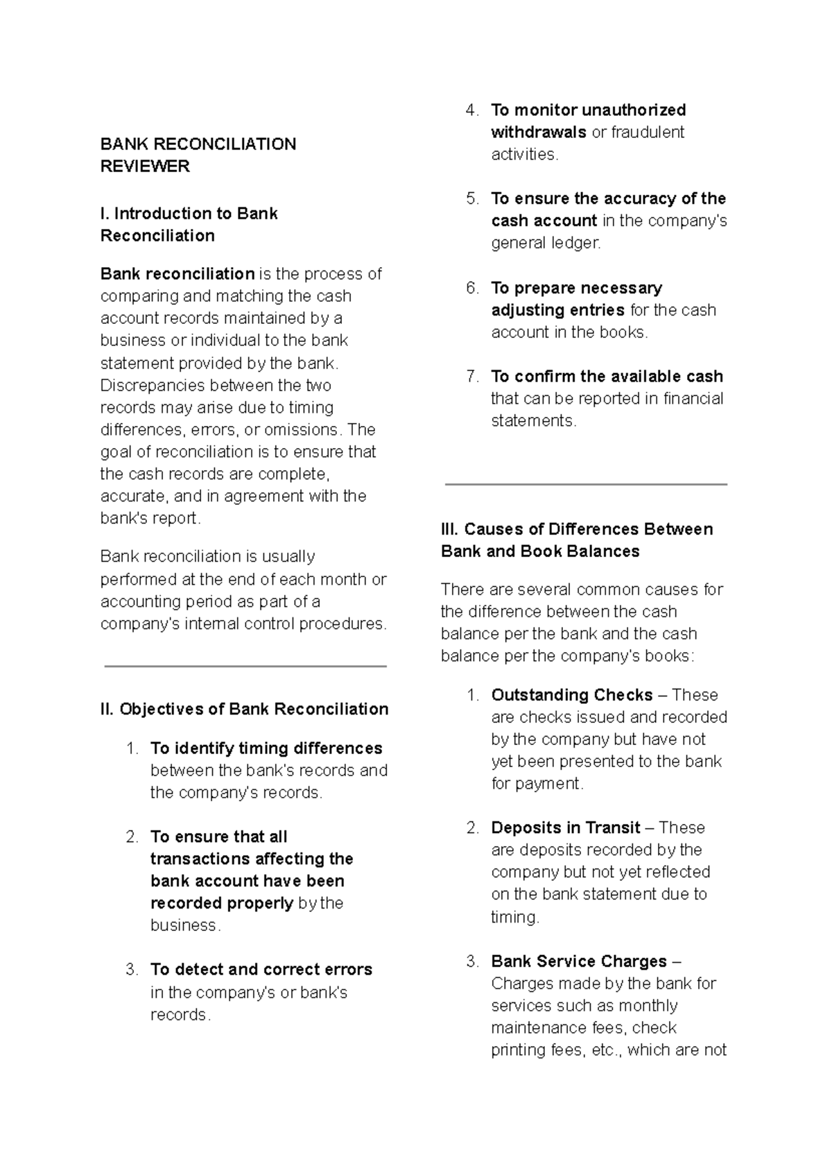 BANK RECONCILIATION REVIEWER: Key Concepts and Practices - Studocu