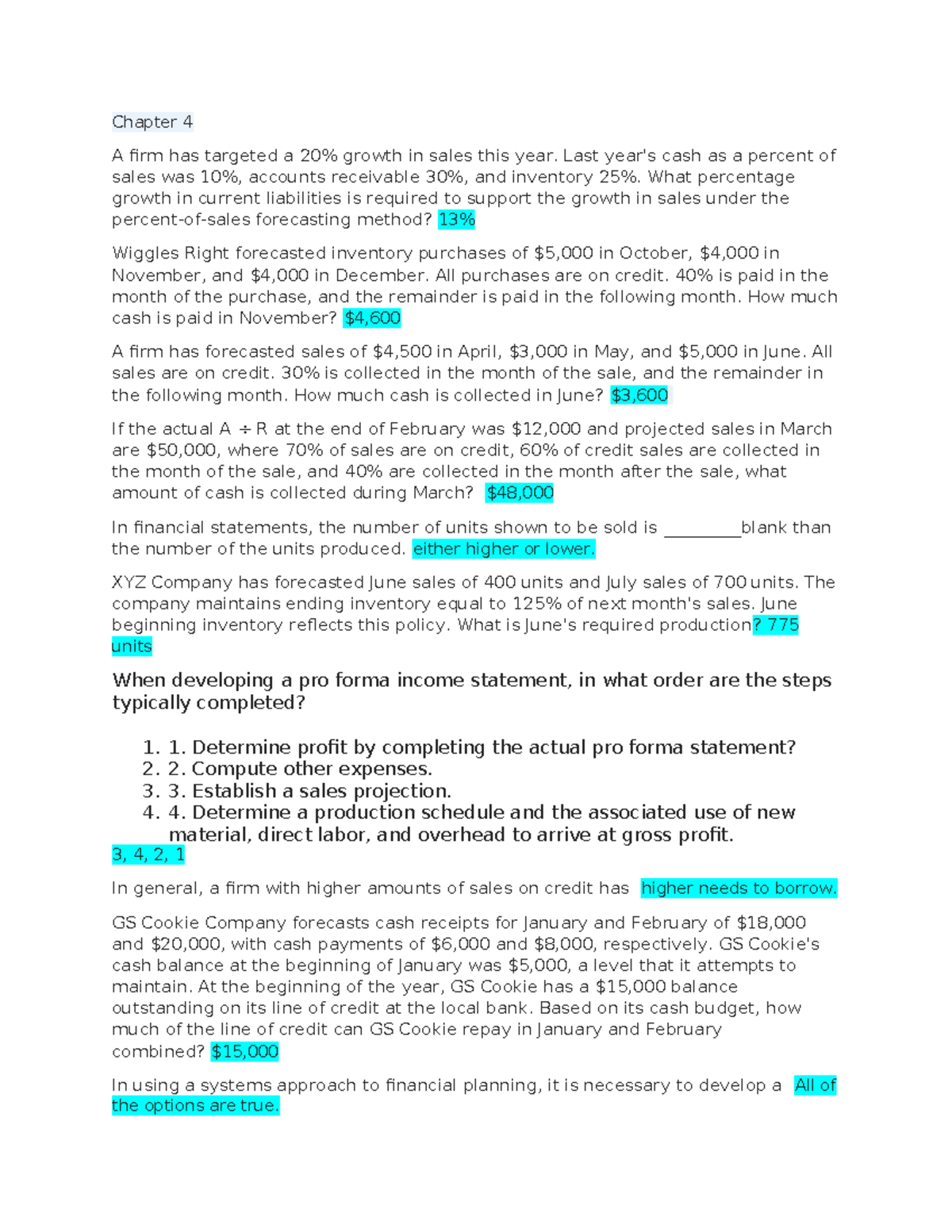 Fin 301 Chapter 4 Q&A - Analysis and Forecasting Techniques - Studocu